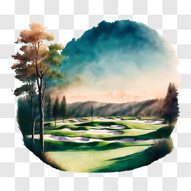 Download Idyllic Golf Course Watercolor Painting with Trees and Green ...