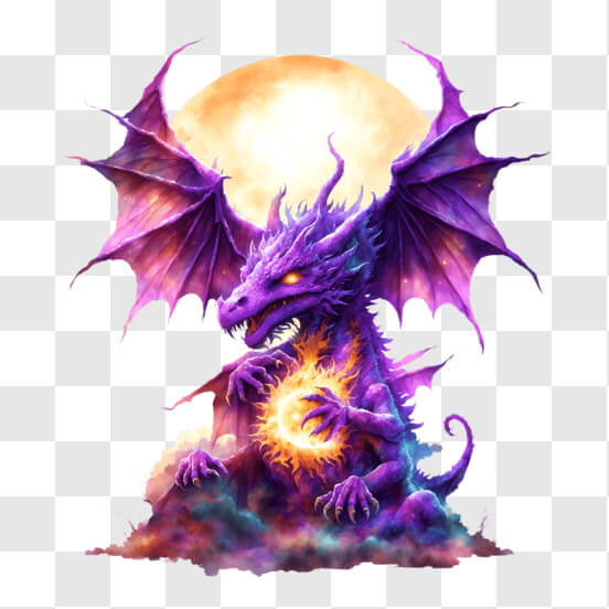 Download Illustration of a Purple Dragon Sitting on the Moon PNGs ...