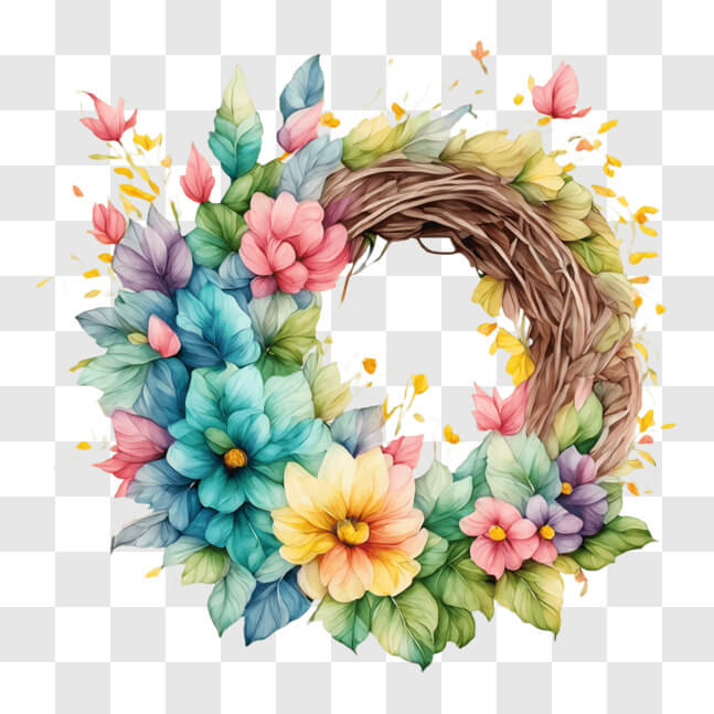Download Colorful Spring Wreath made of Flowers and Leaves PNGs Online ...