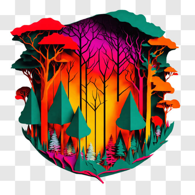 Download Colorful Forest Scene with Paper-cutting Artwork PNGs Online ...