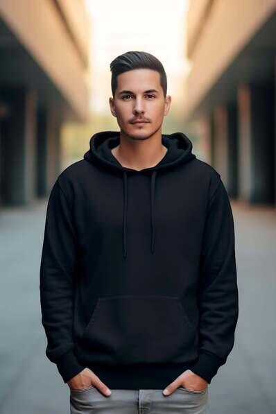 Download Young Man in Black Sweatshirt and Hoodie Standing Indoors ...