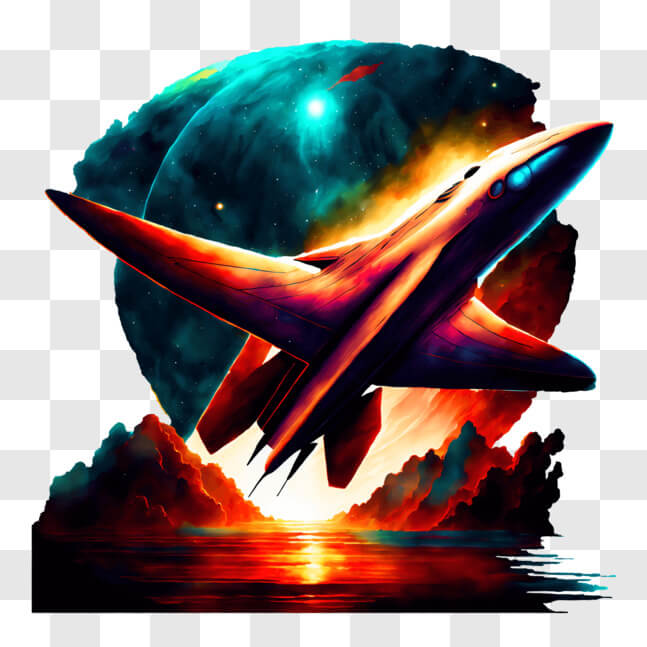 Download Abstract Painting: Colorful Jet Flying Over the Ocean PNGs ...