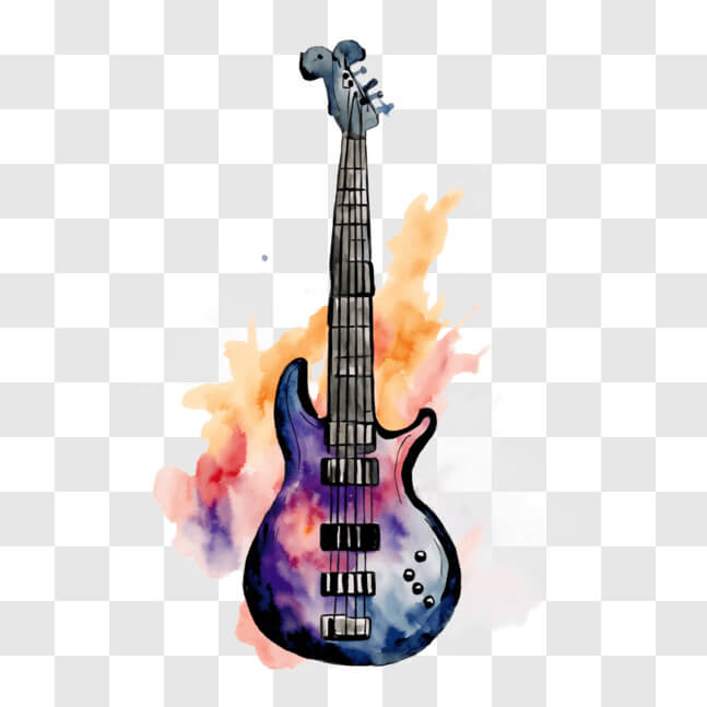 Download Vibrant Bass Guitar with Watercolor Splashes PNGs Online ...