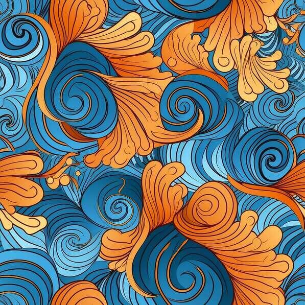 Download Orange and Blue Swirls Seamless Pattern on Blue Background ...