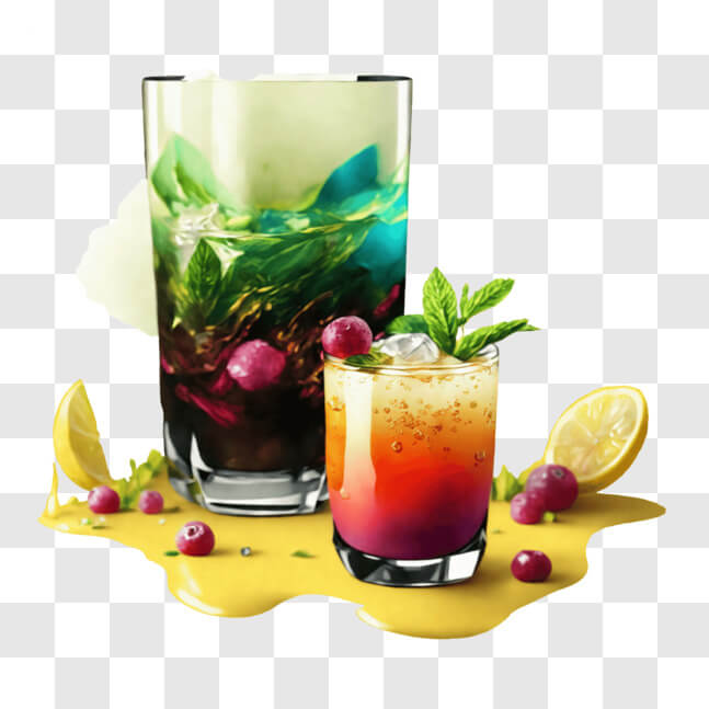 Download Two Glasses of Mixed Drinks with Fresh Fruit Garnishes PNGs ...