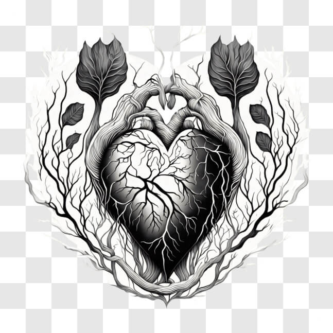 Download Organic Heart with Branches and Leaves - Botanical ...