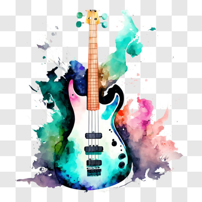 Download Illustration of a Colorful Bass Guitar with Watercolor ...