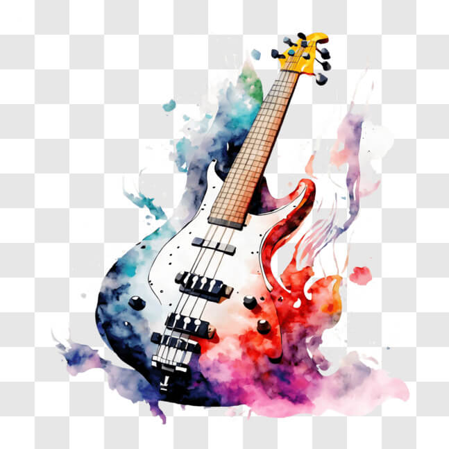 Download Colorful Bass Guitar with Watercolor Splashes PNGs Online ...
