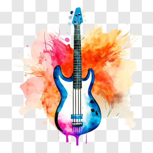 Download Colorful Bass Guitar with Watercolor Splashes PNGs Online ...