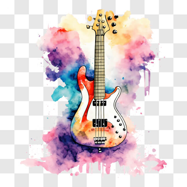 Download Colorful Bass Guitar with Watercolor Splatters PNGs Online ...