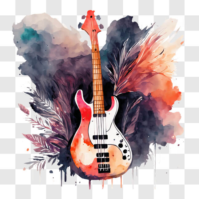 Download Colorful Watercolor Painting of Electric Bass Guitar with ...