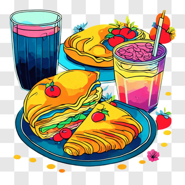 Download Colorful Drawing of Delicious Food and Drinks PNGs Online ...