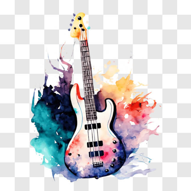 Download Electric Bass Guitar Watercolor Painting with Colorful ...