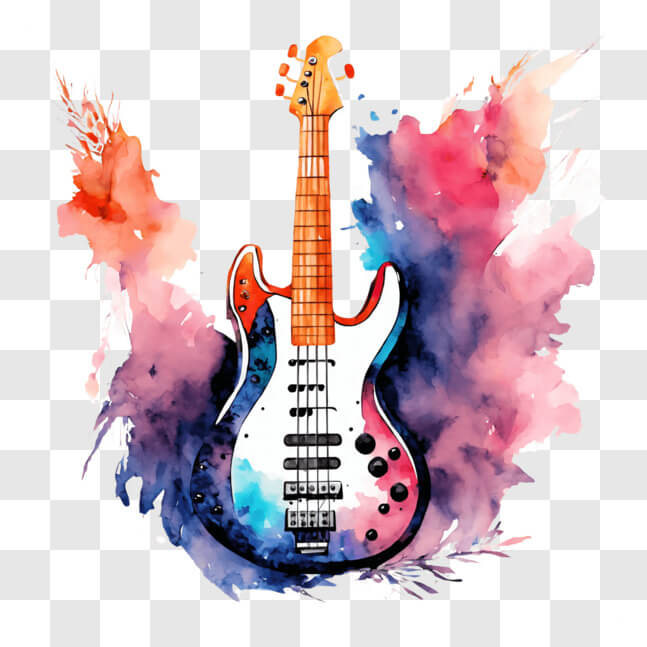 Download Colorful Watercolor Painting of Electric Bass Guitar with ...