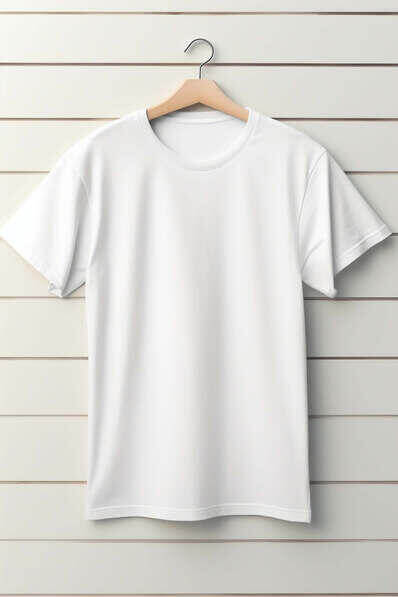 Download Empty White T-Shirt Hanging on Wooden Wall Background Mockups ...