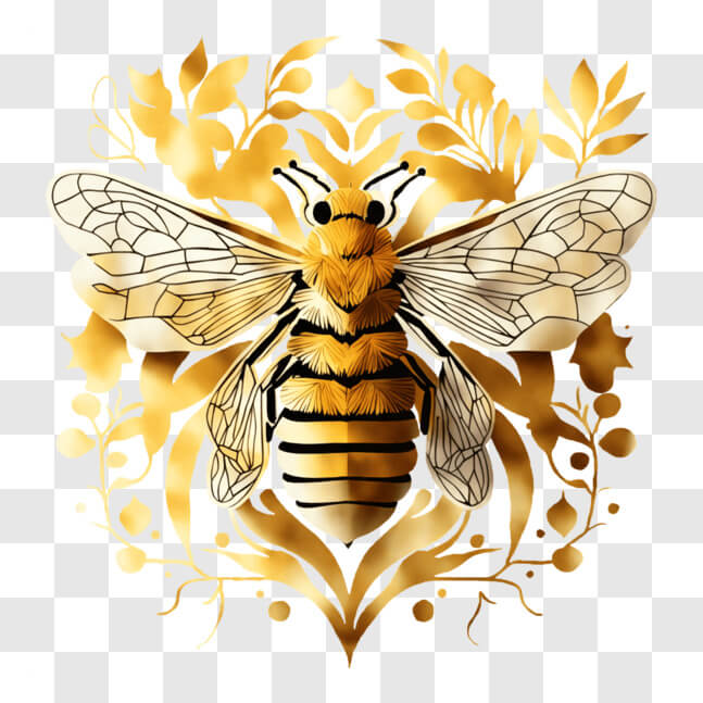 Download Gold Bee Ornate Floral Design PNGs Online - Creative Fabrica