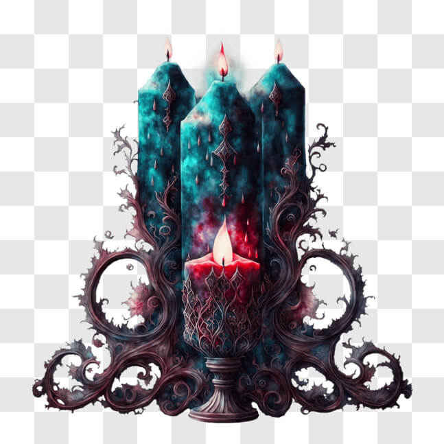 Download Medieval Gothic Inspired Candlestick with Three Lit Candles ...
