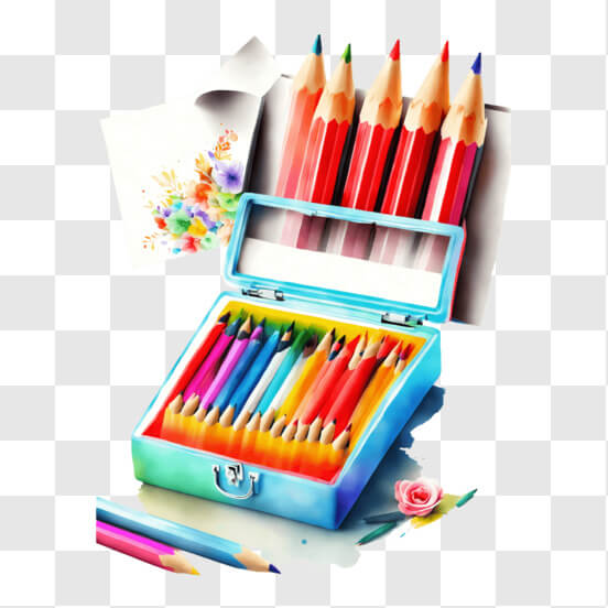 Download Open Wooden Box with Colored Pencils and Paper PNGs Online ...