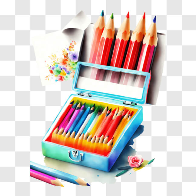Descarga Estuche abierto con lápices de colores y papel PNGs En Línea ...