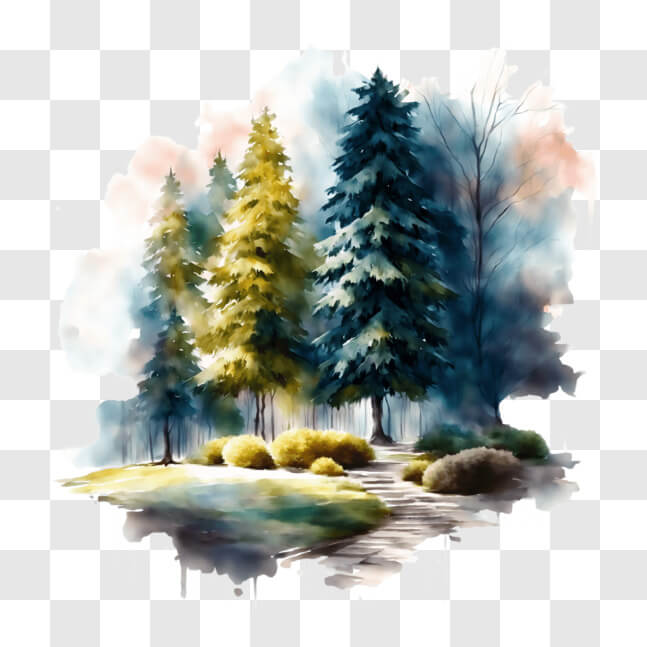 Download Watercolor Forest Scene with Open Path PNGs Online - Creative ...