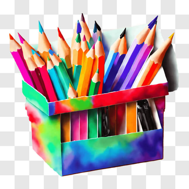 Download Vibrant Box of Colored Pencils and Markers PNGs Online ...