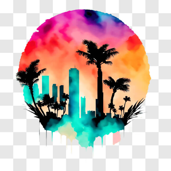 Download Colorful Painting of Miami, Florida Skyline with Palm Trees ...