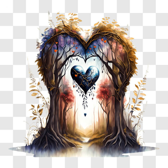 Download Heart-Shaped Tree in Idyllic Forest Setting PNGs Online ...