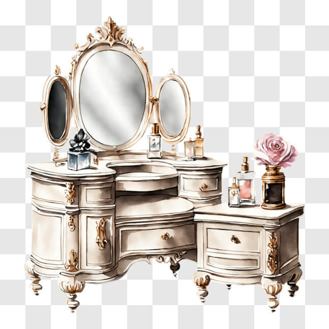Download Ornate Dressing Table with Mirrors and Roses PNGs Online ...