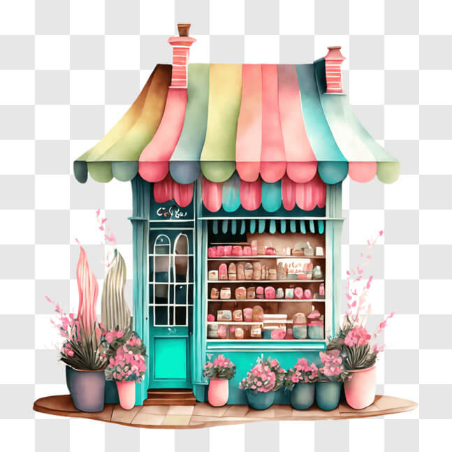 Download Colorful Pastel Storefront with Potted Plants and Flowers PNGs ...