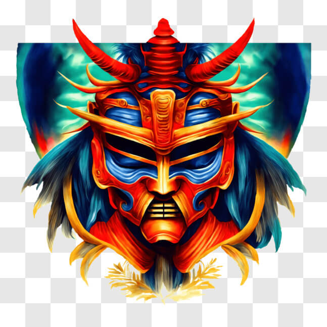 Download Colorful Samurai Mask with Horns PNGs Online - Creative Fabrica