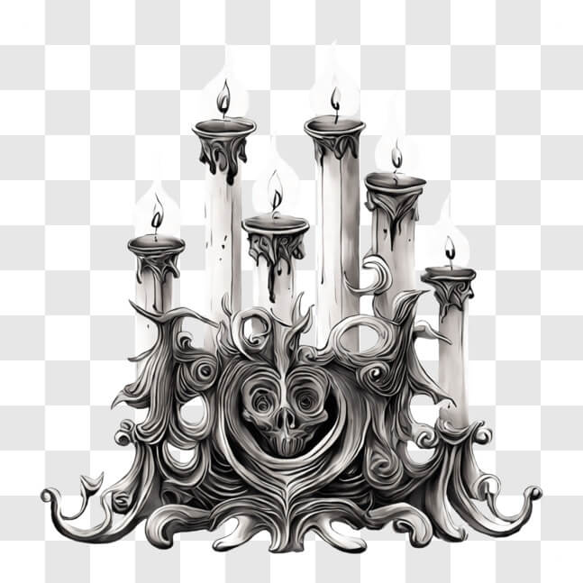 Descarga Dibujo de Arte Gótico con Calavera y Velas PNGs En Línea ...