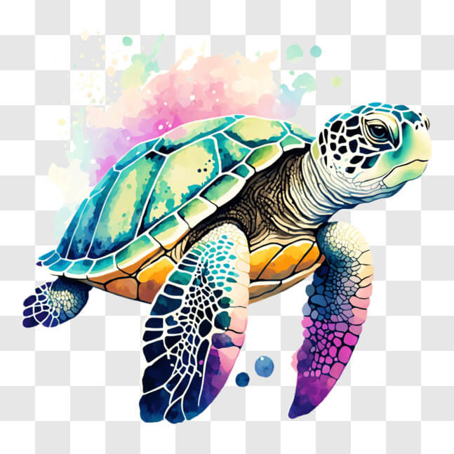 Download Turtle swimming in the ocean with colorful paint splashes PNGs ...