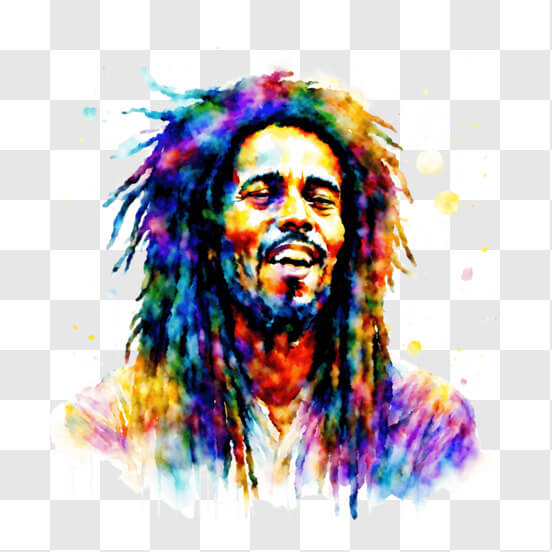 Download Colorful Painting of Bob Marley with Dreadlocks PNGs Online ...