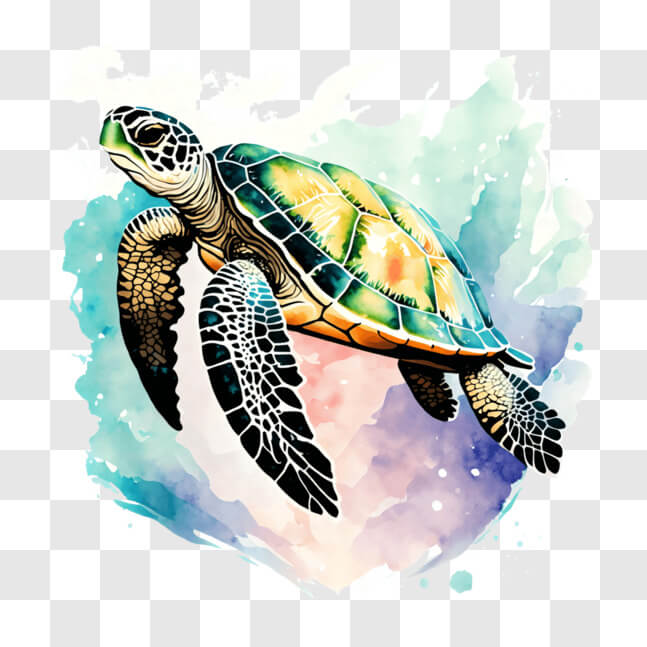 Download Abstract Turtle Swimming in Watercolor Splashes PNGs Online ...