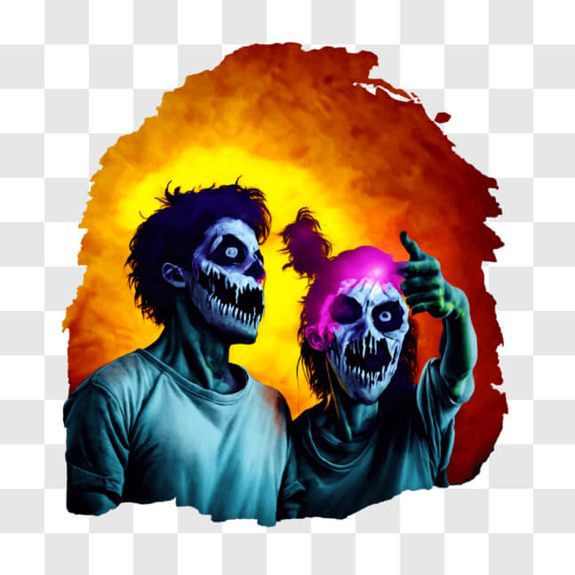 Download Colorful Pair with Zombie Masks Engaging in Playful Activity ...