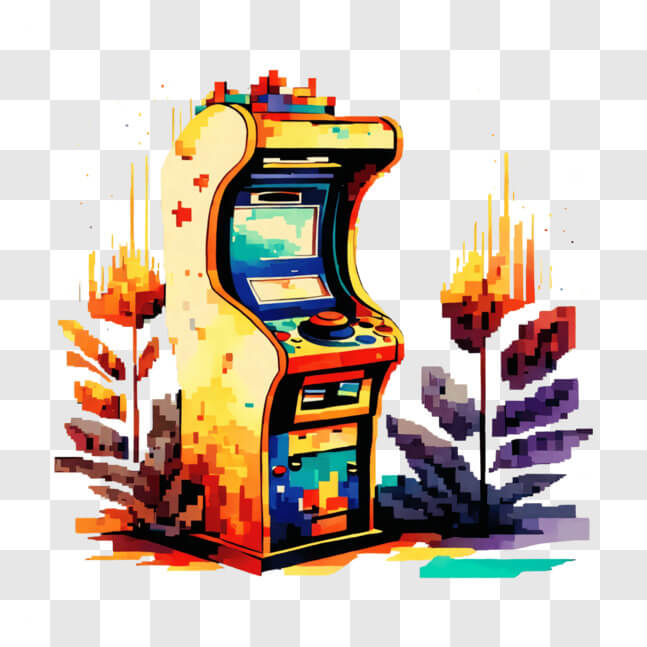 Download Arcade Machine in Colorful Retro Gaming Scene with Pixel Art ...