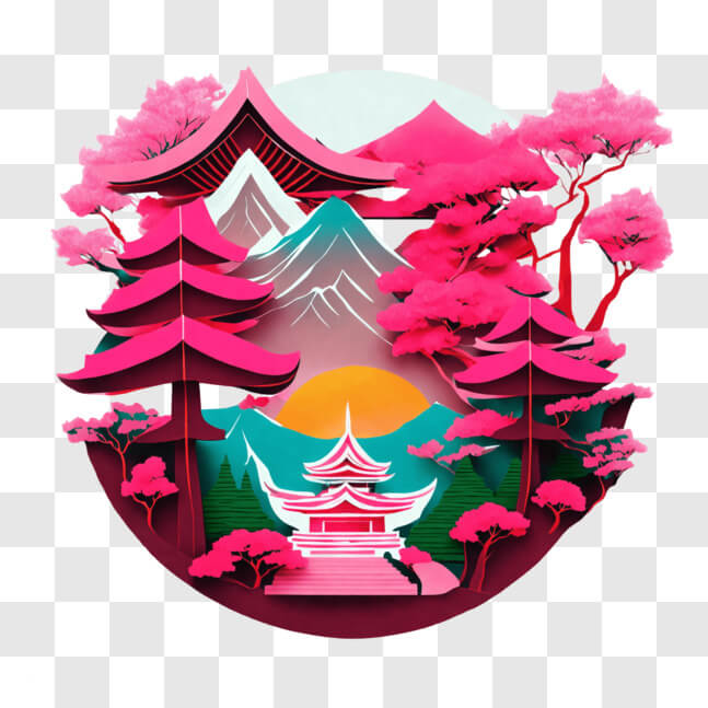 Download Pink Japanese Landscape PNGs Online - Creative Fabrica