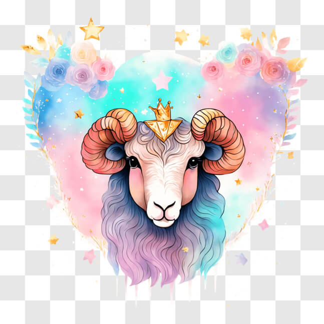 Download Capricorn Zodiac Sign Goat Head with Crown and Flowers PNGs ...