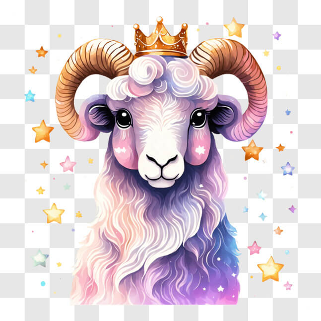Download Capricorn Zodiac Sign Goat with Elaborate Crown and Stars PNGs ...