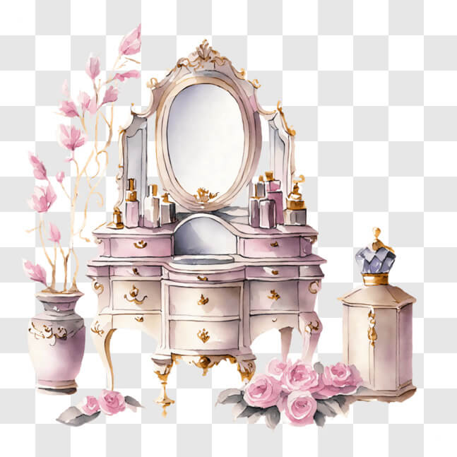 Download Elegant Pink Vanity with Flowers and Vases PNGs Online ...