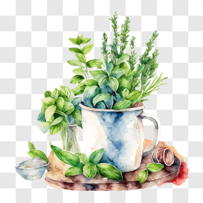 Download Watercolor Painting of Herbs, Spices, and Cooking Tools PNGs ...