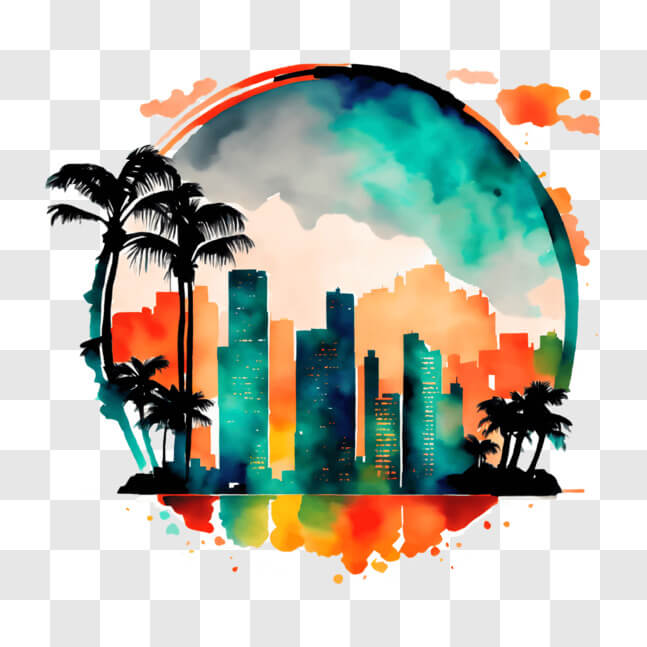 Download Colorful Cityscape with Palm Trees and Skyscrapers in Miami ...
