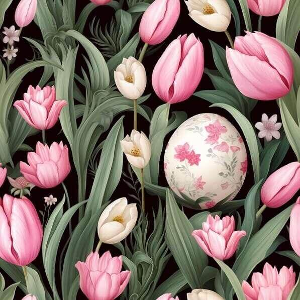 Download Spring Inspired Tulip and Easter Egg Pattern on Black ...