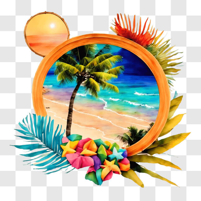 Download Tropical Beach and Palm Trees Round Frame Photo PNGs Online ...