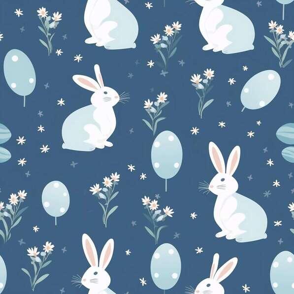 Download Blue Easter Background with White Rabbits and Eggs Patterns ...