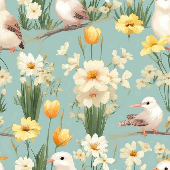 Download Spring Seamless Pattern with Birds and Flowers Patterns Online ...
