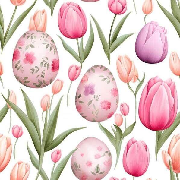 Download Pink tulips and painted Easter eggs seamless pattern Patterns ...