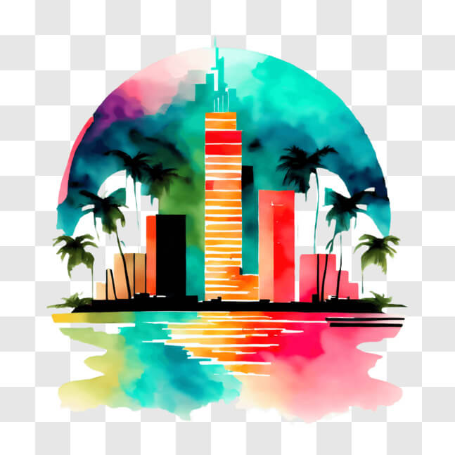 Download Miami Skyline with Palm Trees and Ocean Background PNGs Online ...