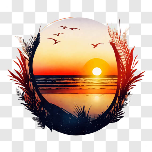 Download Sunset Frame with Seagulls and Palm Trees PNGs Online ...