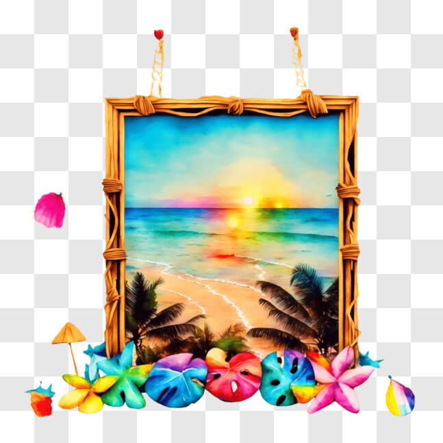 Descarga Marco de Playa Tropical con Palmeras y Conchas Marinas PNGs En ...